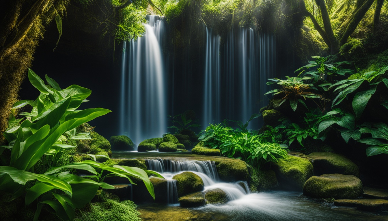 Enhancing waterfalls with plants and lighting